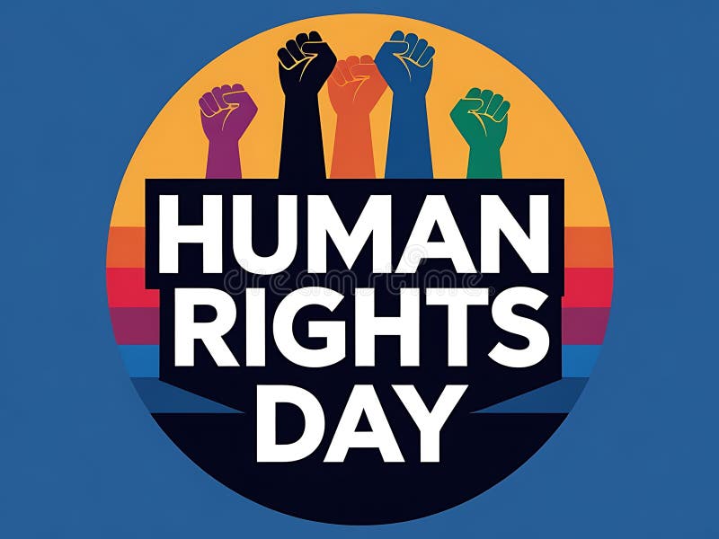 Human Rights Day Diverse Hands Raised in Unity Stock Illustration ...