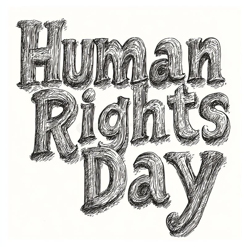 Human Rights Day Hand-drawn Lettering in Bold Black and White Style ...