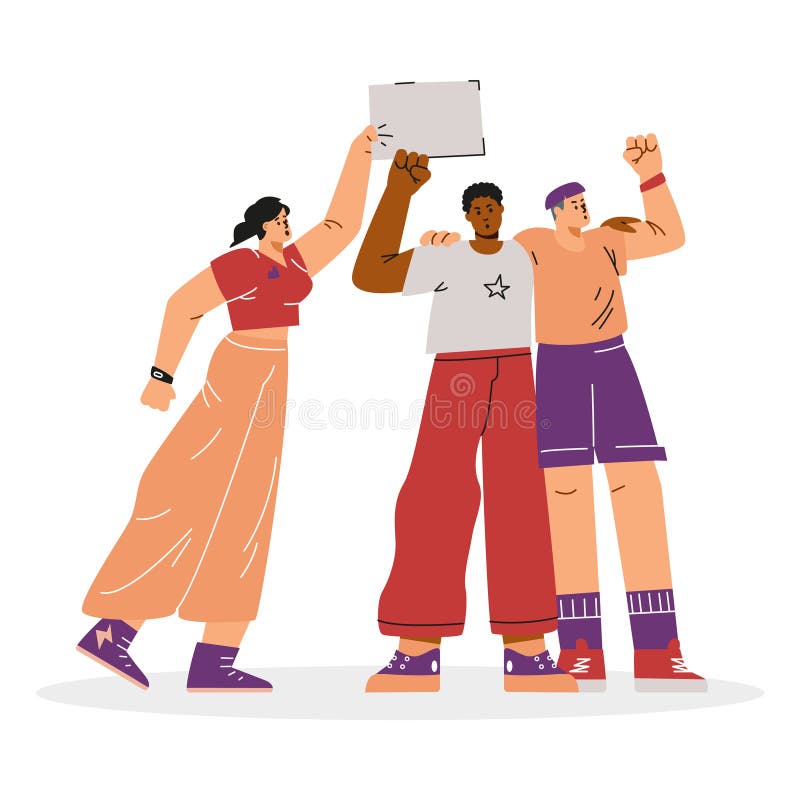 Human Rights Protest Vector Scene with Demonstrators in Flat Style ...