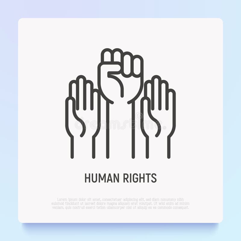 Human Rights Thin Line Icon: Two Raised Hands, One with Fist. Modern ...