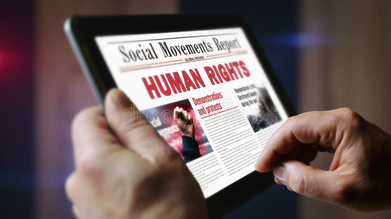 Human Rights Universal Freedom Newspaper on Mobile Tablet Screen Stock ...