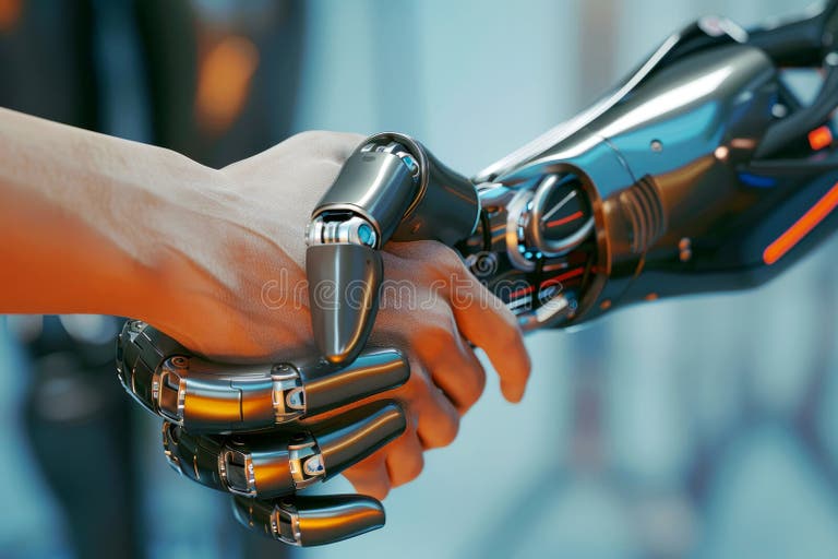 Human and Robot Android Hands in a Handshake. Friendship between ...