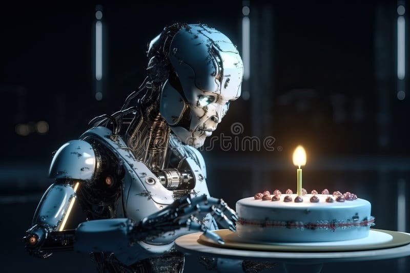 A Human Robot with Artificial Intelligence Blows Out a Candle on a Cake ...