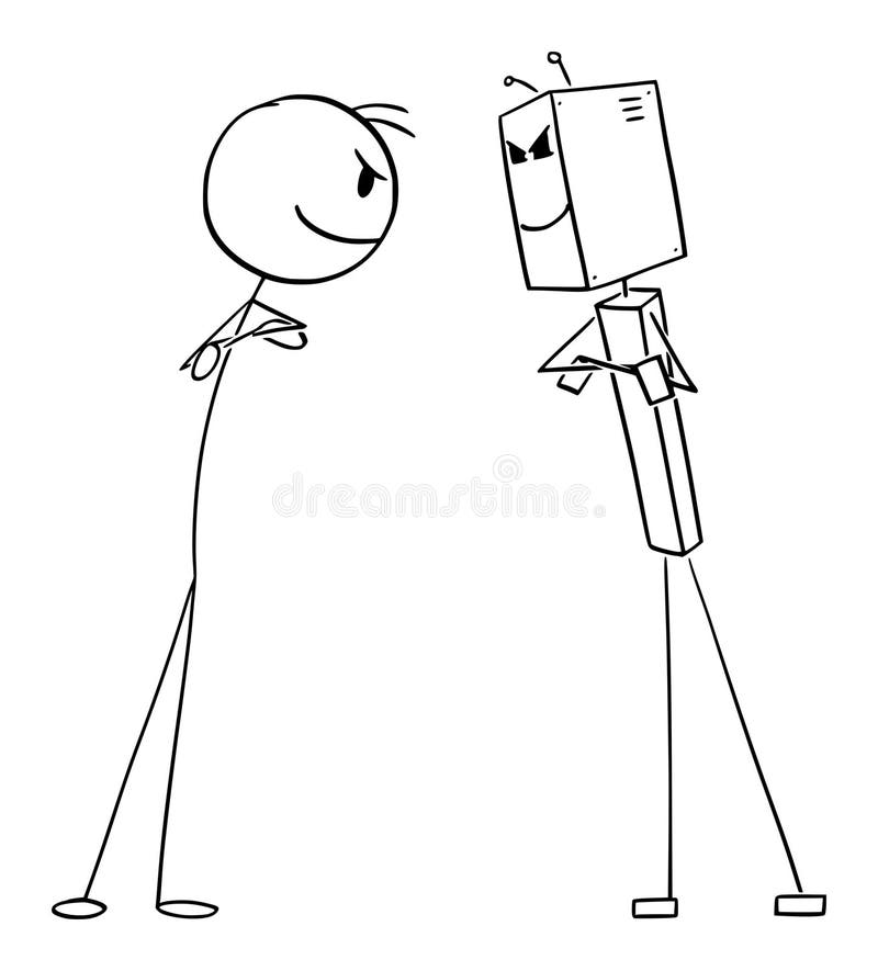 Human and Robot or Artificial Intelligence Competition, Vector Cartoon ...