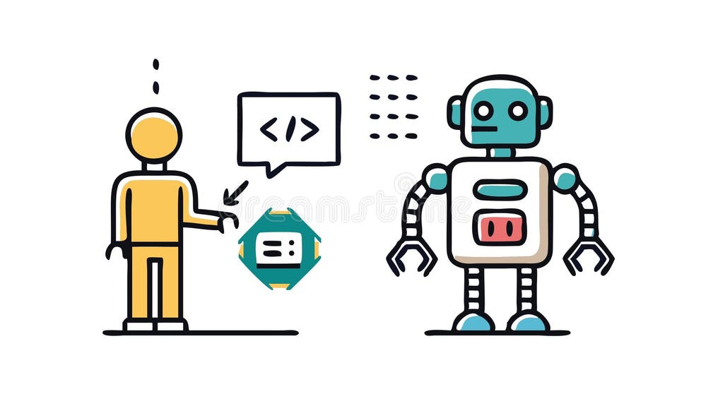 Human Robot Coding, Collaborative AI, Tech Development, Vector Design Generative AI Stock Vector ...