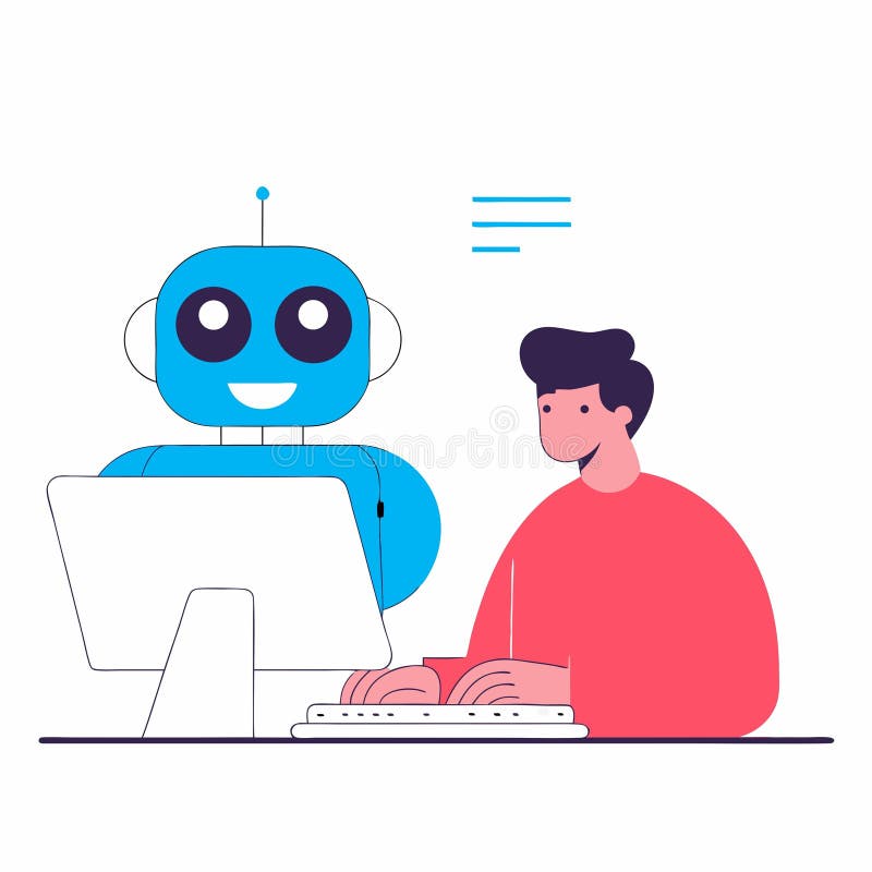 Human and Robot Collaboration – Flat Vector Illustration of AI and ...