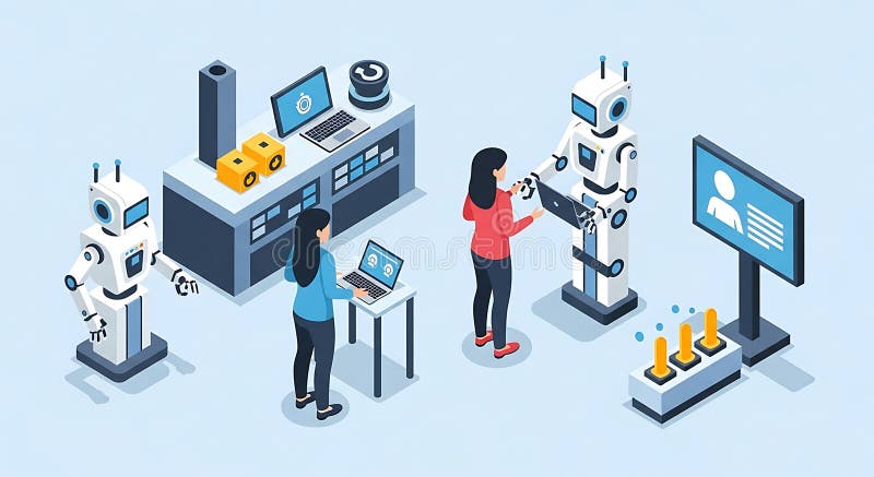 Human and Robot Relationships. Stock Vector - Illustration of machine ...