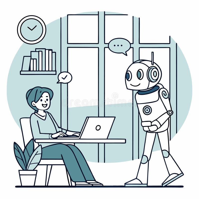 Human and Robot Collaboration in Office AI Technology Vector ...