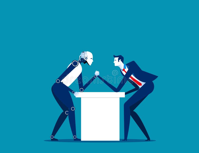 Robot Competition Human Worker and Win. Concept Business Vector, Future ...