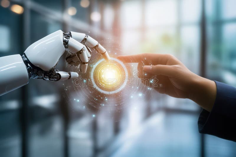 Human-Robot Connection Technology Stock Illustration - Illustration of ...