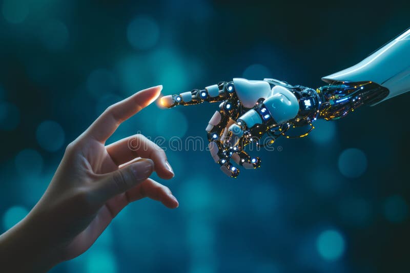 Human Hand and Robot Fingers Touching for Integration. AI Generated ...