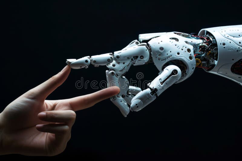 Human and Robot Fingers Touching in Unity on Black Backgorund. AI ...