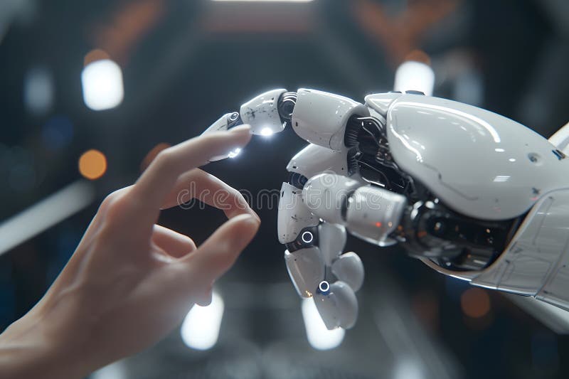 Human and Robot Hand Interaction Stock Illustration - Illustration of ...