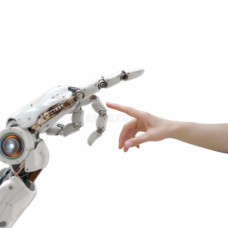 Human and Robot Hand Interaction Stock Illustration - Illustration of ...