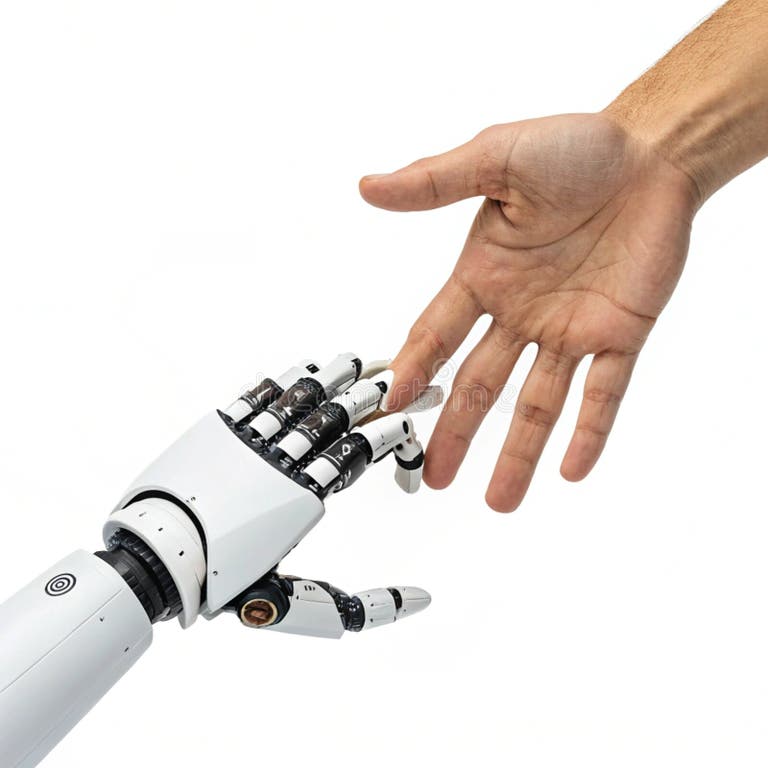 Human and Robot Hand Isolated on White Background Stock Illustration ...