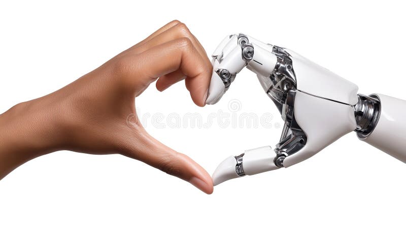 Human and Robot Hand Making Heart Shape Demonstrating Harmony with AI ...