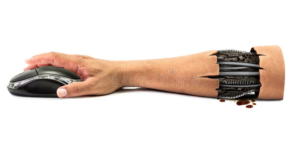 Human Robot Hand with Mouse Stock Photo - Image of metal, spring: 79529708