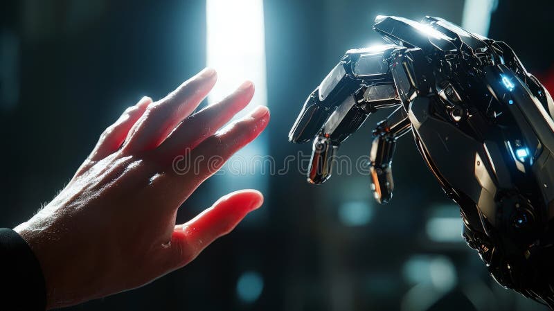 Human and Robot Hand Reaching Stock Illustration - Illustration of ...