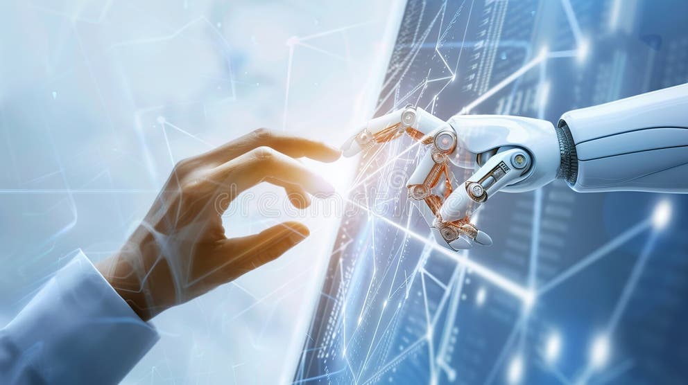 Human and Robot Hand Reaching Towards Each Other Stock Illustration ...