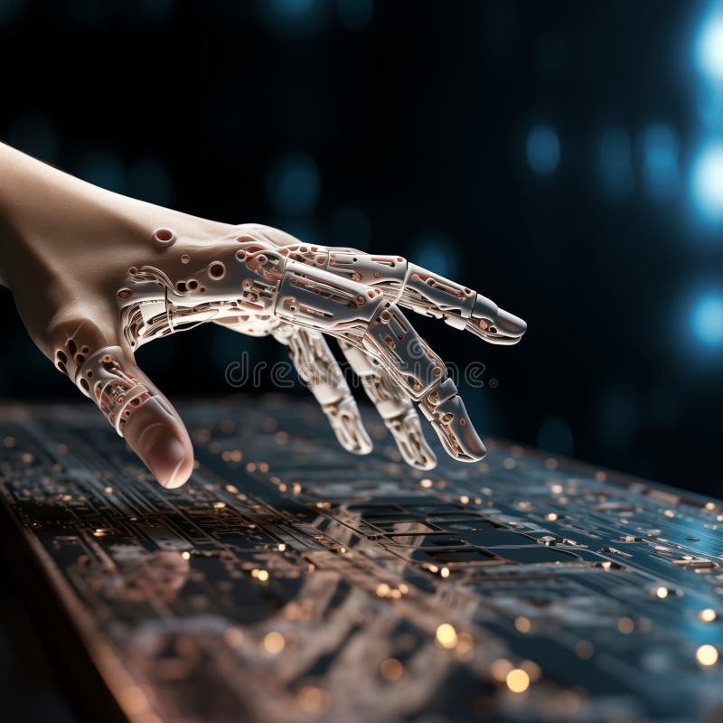 An Android Hand Presses the Keyboard Keys Stock Illustration ...