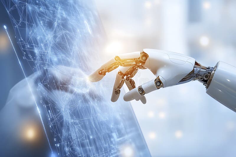 Human and Robot Hands Connect Stock Photo - Image of horizontal, tech ...
