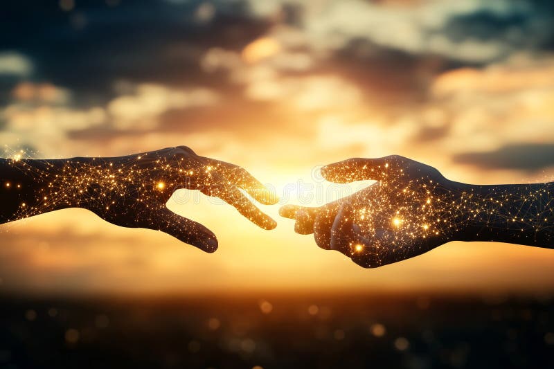 Human and Robot Hands Creating Connection in Big Data Stock ...