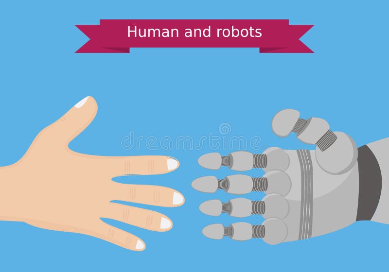 Human and Robot Hands Flat Design. Human and Robot Interaction ...