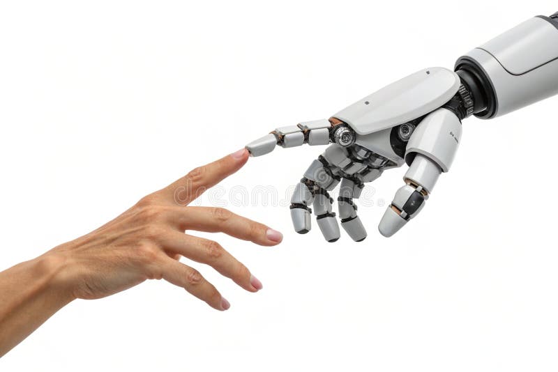 Human and Robot Hands Reaching for AI Technology Stock Illustration ...