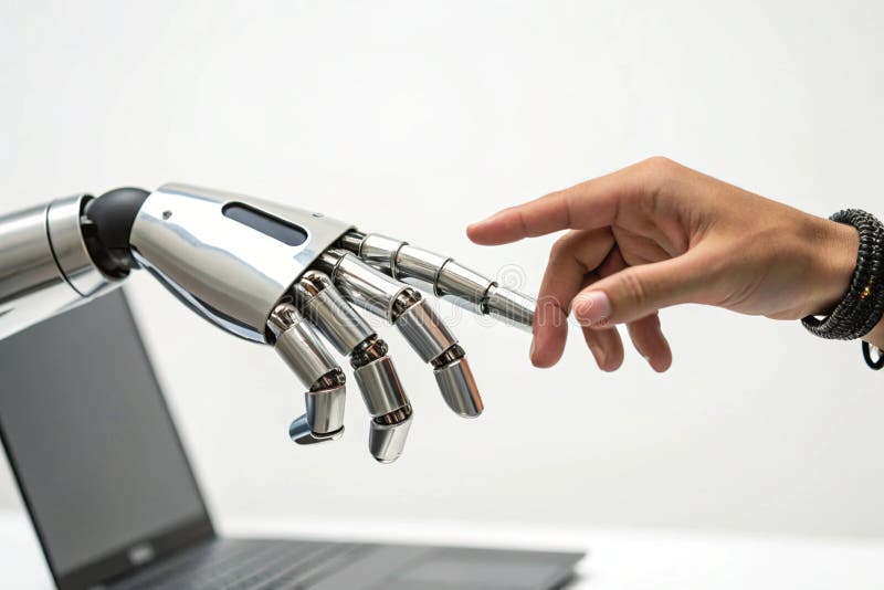 Human and Robot Hands Representing AI and Machine Intelligence Stock ...