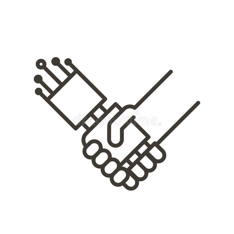 Human and Robot Hands Together As One Handshake. Vector Icon ...