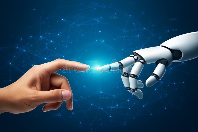 Human and Robot Hands Touching, Artificial Intelligence Era, Digital ...