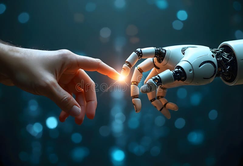 Human and Robot Hands Touching, Symbolizing Technology and Human ...