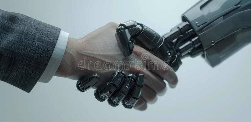 The Human and Robot Handshake.AI Generated Image Stock Photo - Image of ...