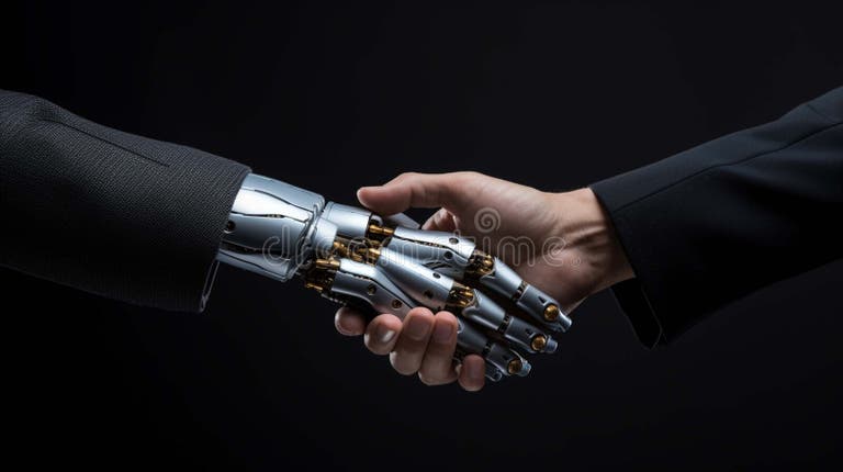 Human and Robot Helping Hands, Handshake Stock Illustration ...