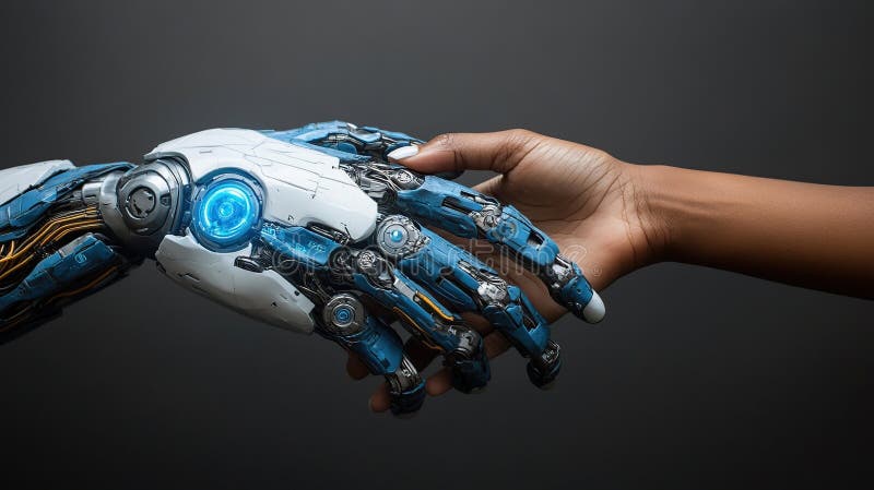 Human, Robot Handshake, Collaboration, Future, Gray Background Stock ...