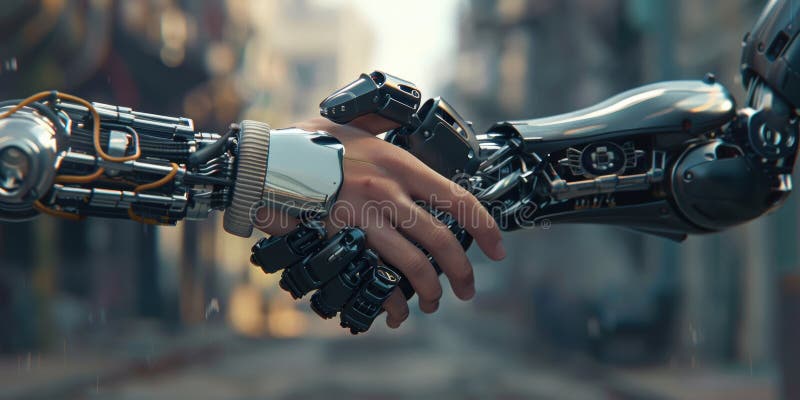 Human and Robot Handshake. Created by Generative Artificial ...