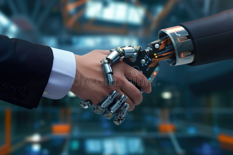 Human-robot Handshake Glowing Tech Interface a Human Hand Shaking Hands ...