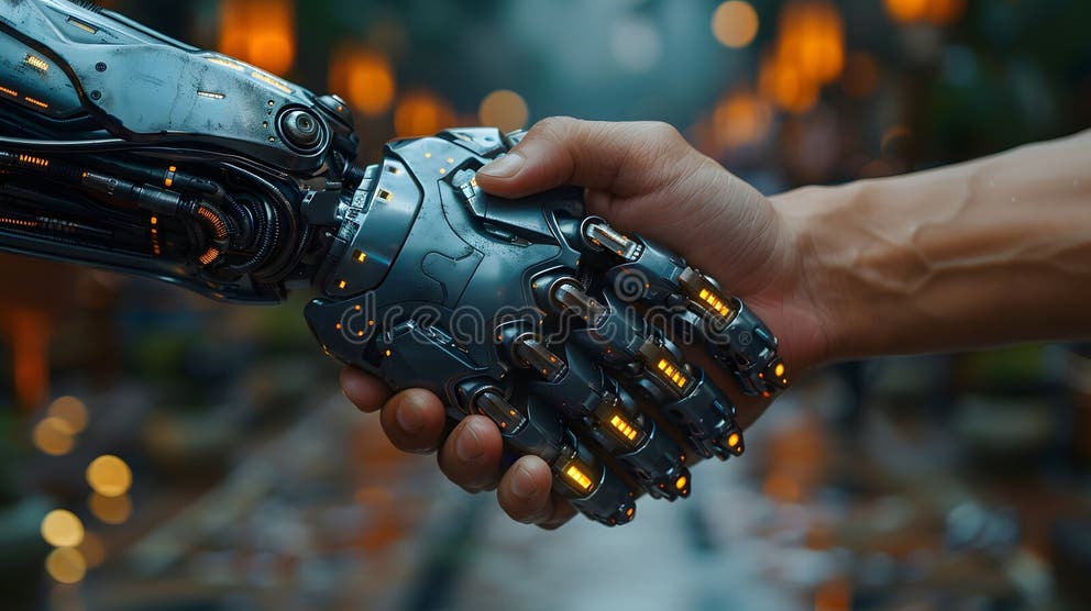 Human and Robot Handshake Illustrating Technology and Partnership ...