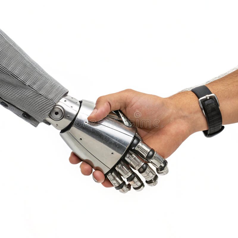 Human and Robot Handshake Isolated on White Background Stock ...