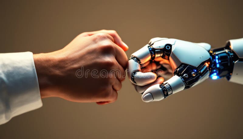 Human and Robot Handshake Showing Technological Advancement Stock Photo ...
