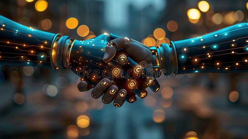 Human and Robot Handshake: a Symbiotic Future Stock Illustration ...