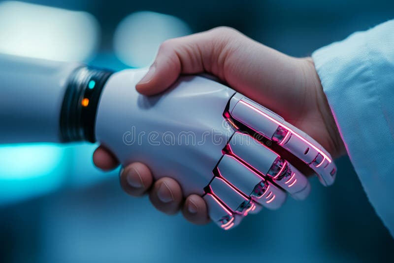 Human and Robot Handshake Symbolizing Cooperation in Technology and ...