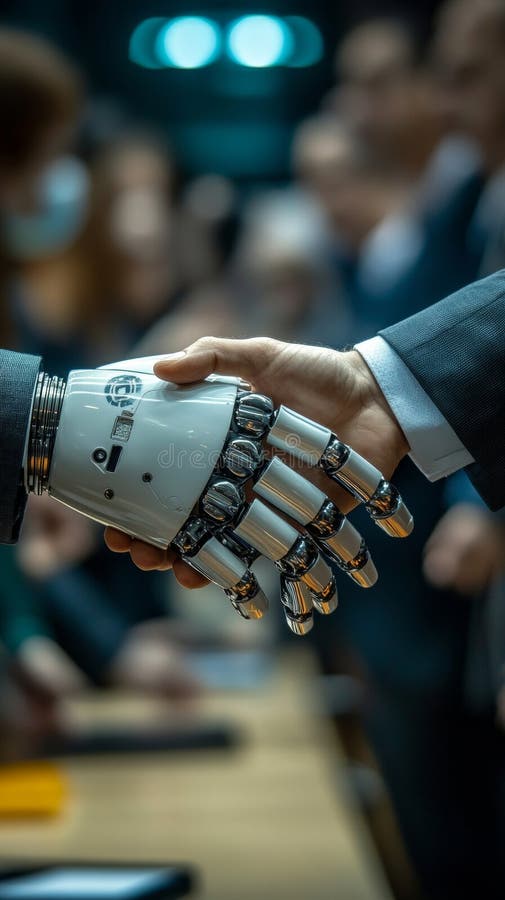 Human and Robot Handshake Symbolizing Teamwork, Innovation, and ...