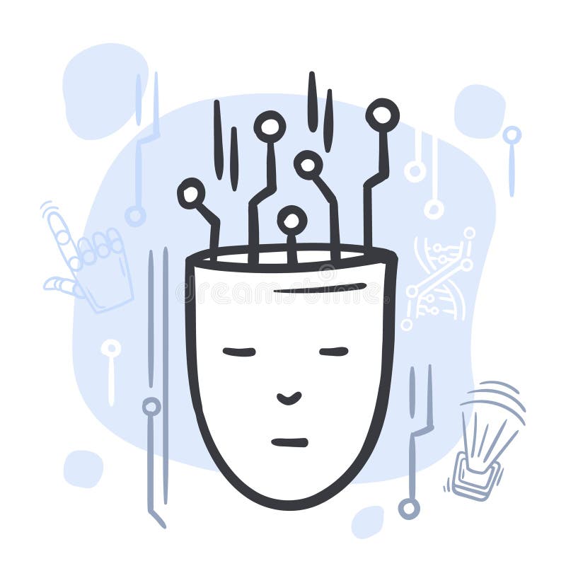 Human Robot Head with Digital Information Flow. Concept of Artificial ...