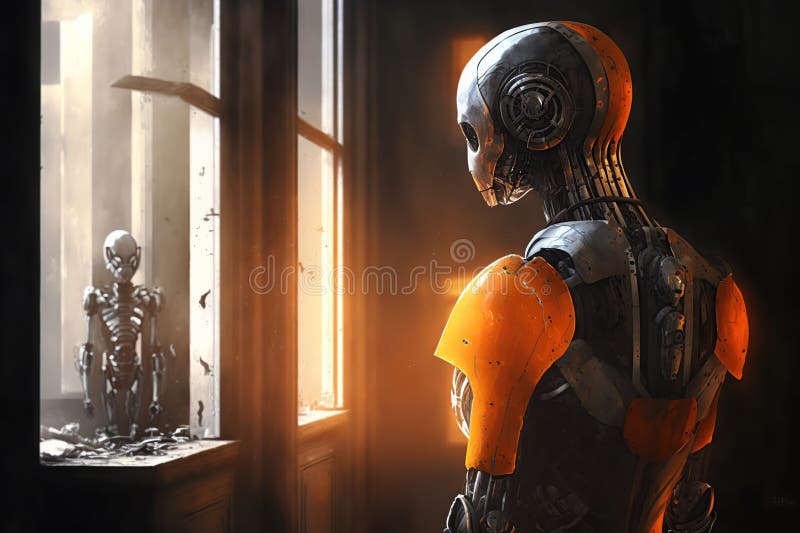Cyber Design Concept, Robot by the Window Made with Generative AI Stock ...