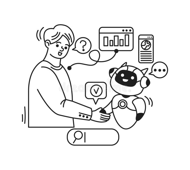 Human Robot Interaction in Minimalist Line Art Stock Vector ...