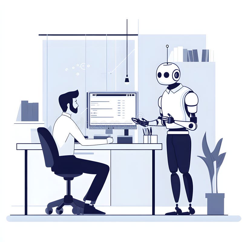 Human-Robot Interaction in a Modern Office Stock Illustration ...
