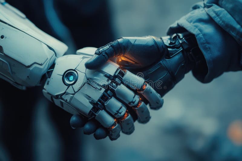 A Human and a Robot Shake Hands, Representing Cooperation and ...