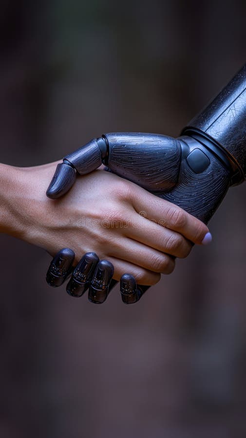A Human and a Robot Shake Hands, Symbolizing the Cooperation between AI ...