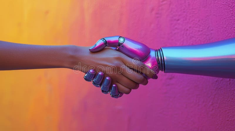 A Human and a Robot Shake Hands, Symbolizing the Cooperation between AI ...